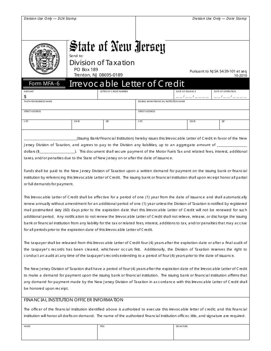 Form MFA-6 - Fill Out, Sign Online and Download Fillable PDF, New ...