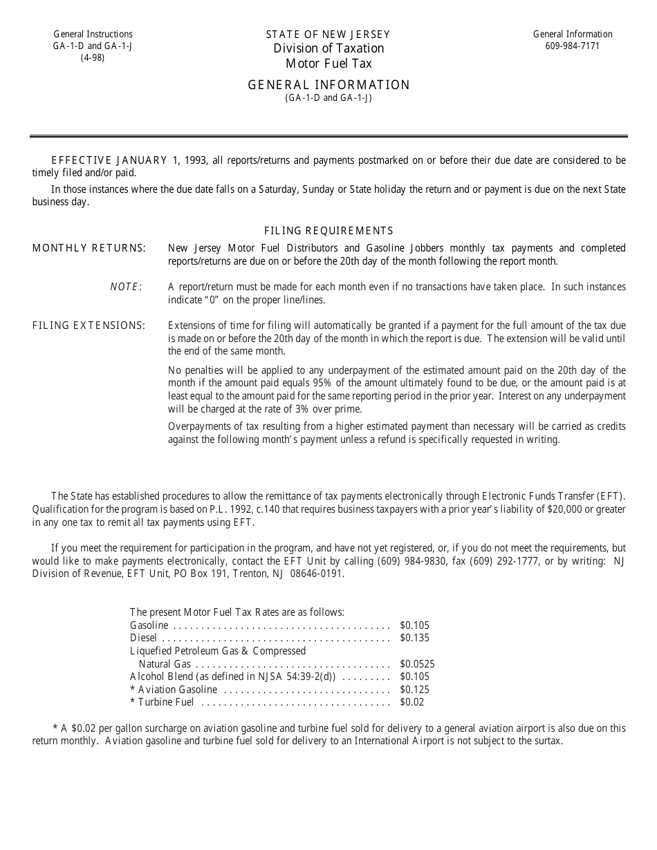 Download Instructions for Form GA-1-D, GA-1-J Motor Fuel Distributors ...