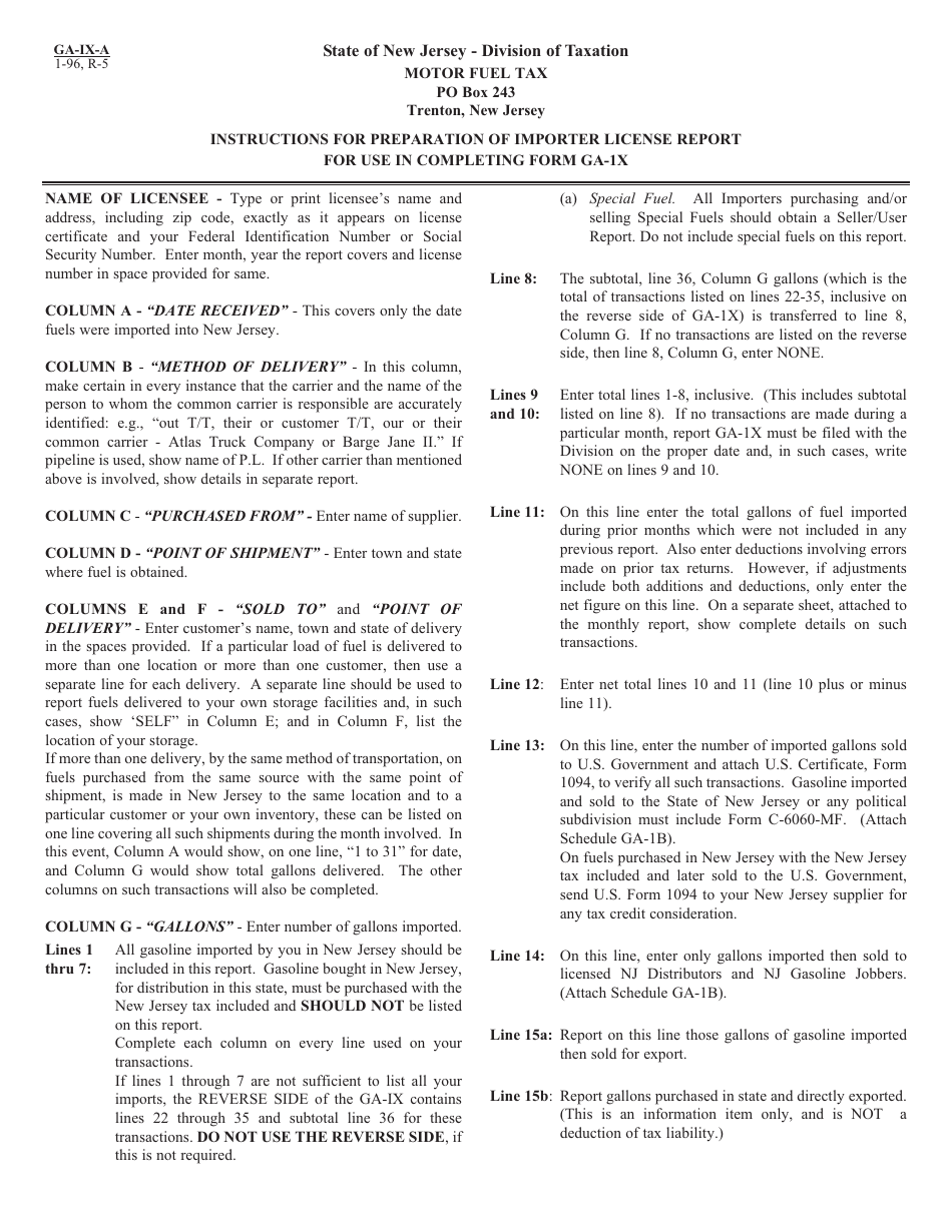 Download Instructions for Form GA-IX-A, GA-1X Motor Fuel Importer ...