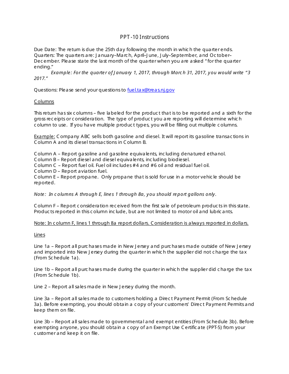 Download Instructions for Form PPT-10 Petroleum Products Gross Receipts ...