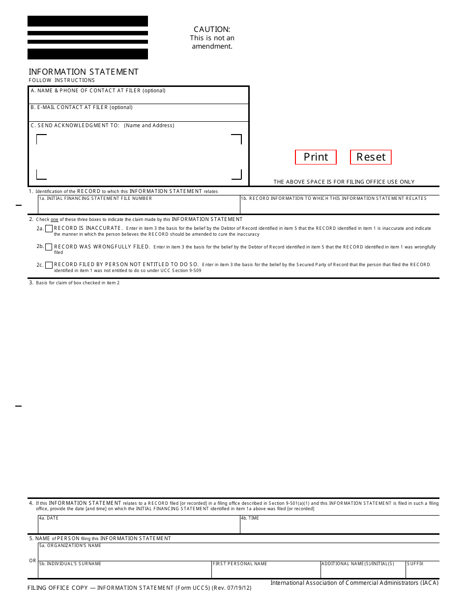 Form UCC5 - Fill Out, Sign Online and Download Fillable PDF, Texas ...