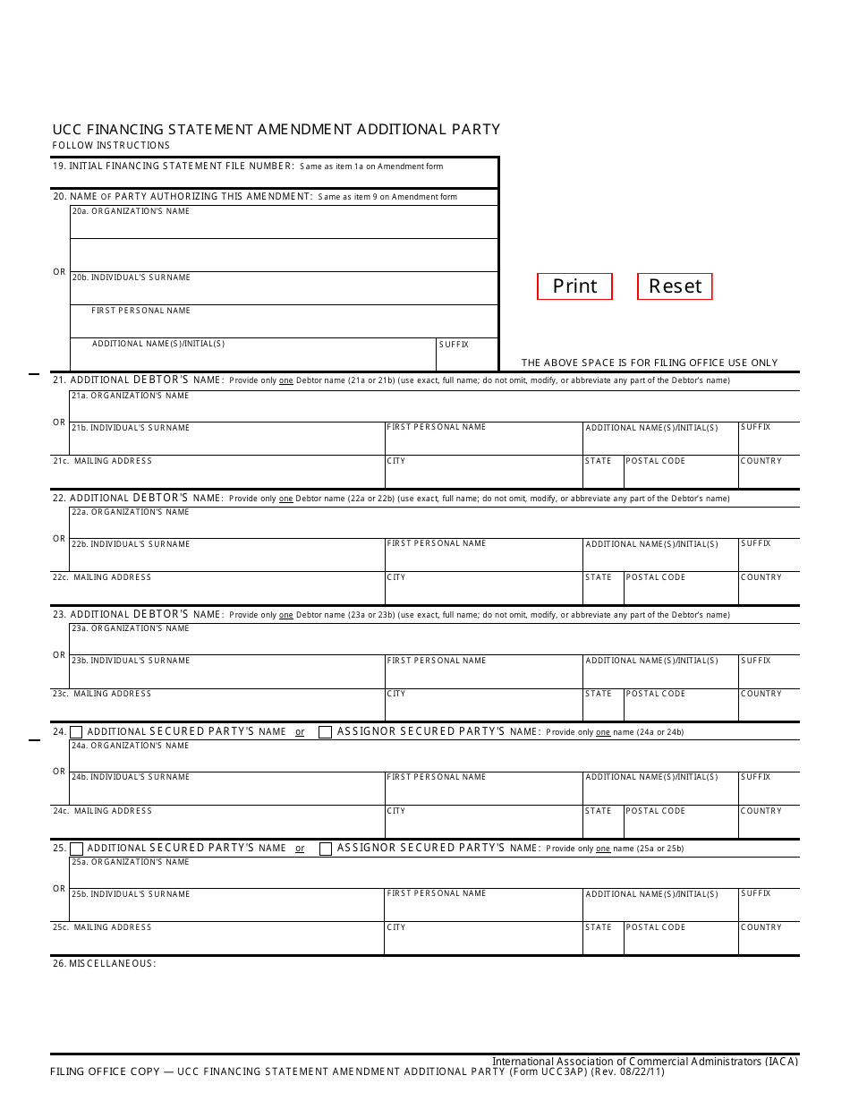 Form UCC3AP - Fill Out, Sign Online and Download Fillable PDF ...