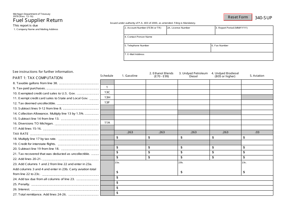 Form 3978 - Fill Out, Sign Online and Download Fillable PDF, Michigan ...
