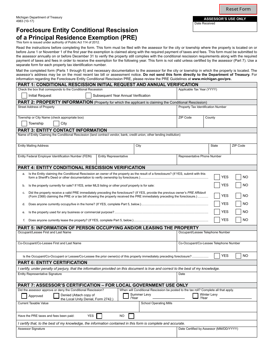 Form 4983 - Fill Out, Sign Online and Download Fillable PDF, Michigan ...