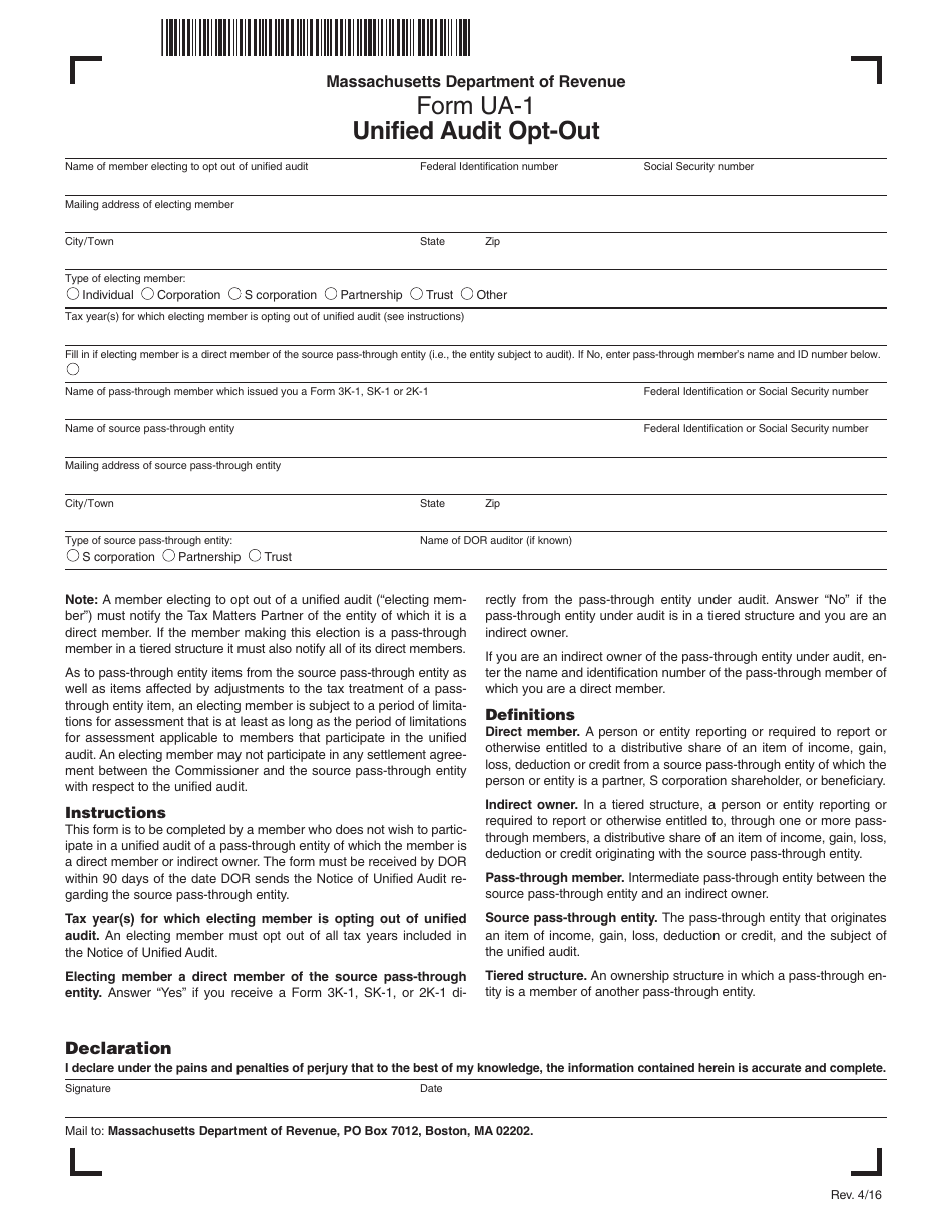 Form UA-1 - Fill Out, Sign Online and Download Printable PDF ...