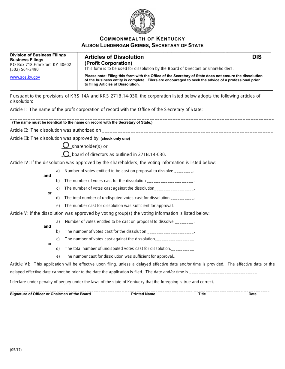 Form DIS - Fill Out, Sign Online and Download Fillable PDF, Kentucky ...