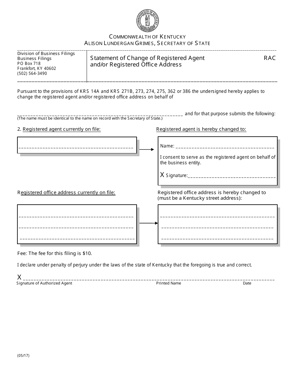 Form RAC - Fill Out, Sign Online and Download Fillable PDF, Kentucky ...