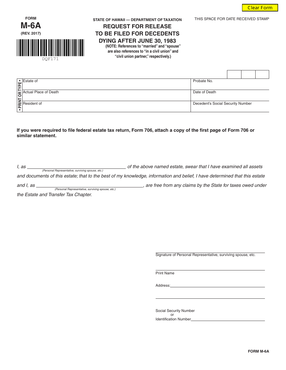 Form M-6a - Fill Out, Sign Online and Download Fillable PDF, Hawaii ...