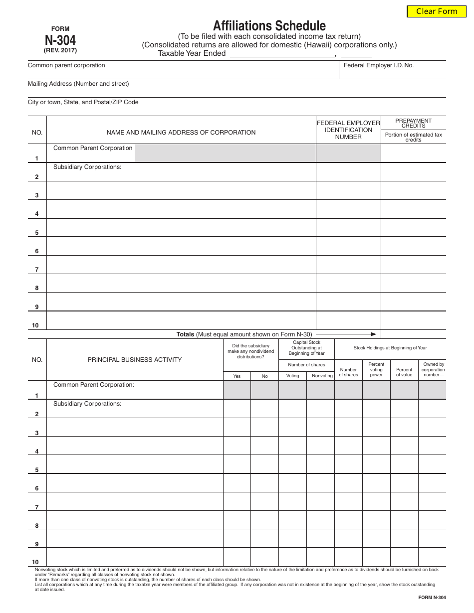 Form N-304 - Fill Out, Sign Online and Download Fillable PDF, Hawaii ...
