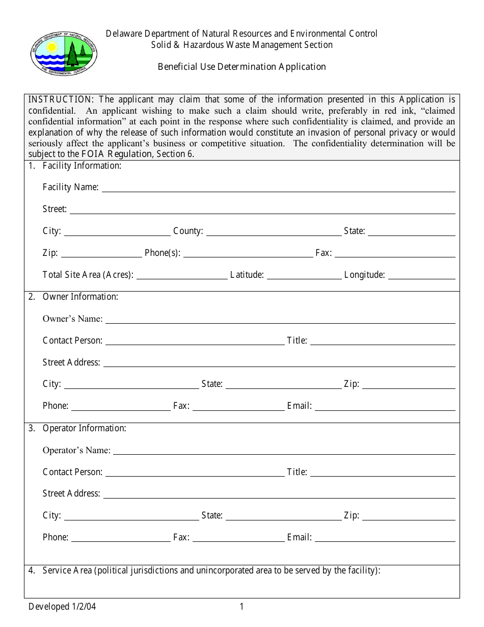 Delaware Beneficial Use Determination Application - Fill Out, Sign ...