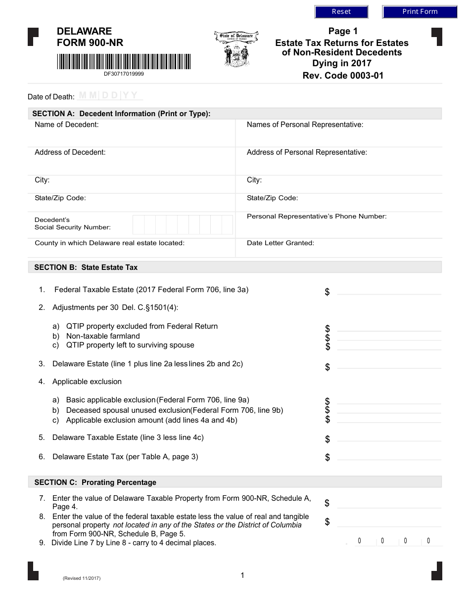 Form 900-NR - Fill Out, Sign Online and Download Fillable PDF, Delaware ...