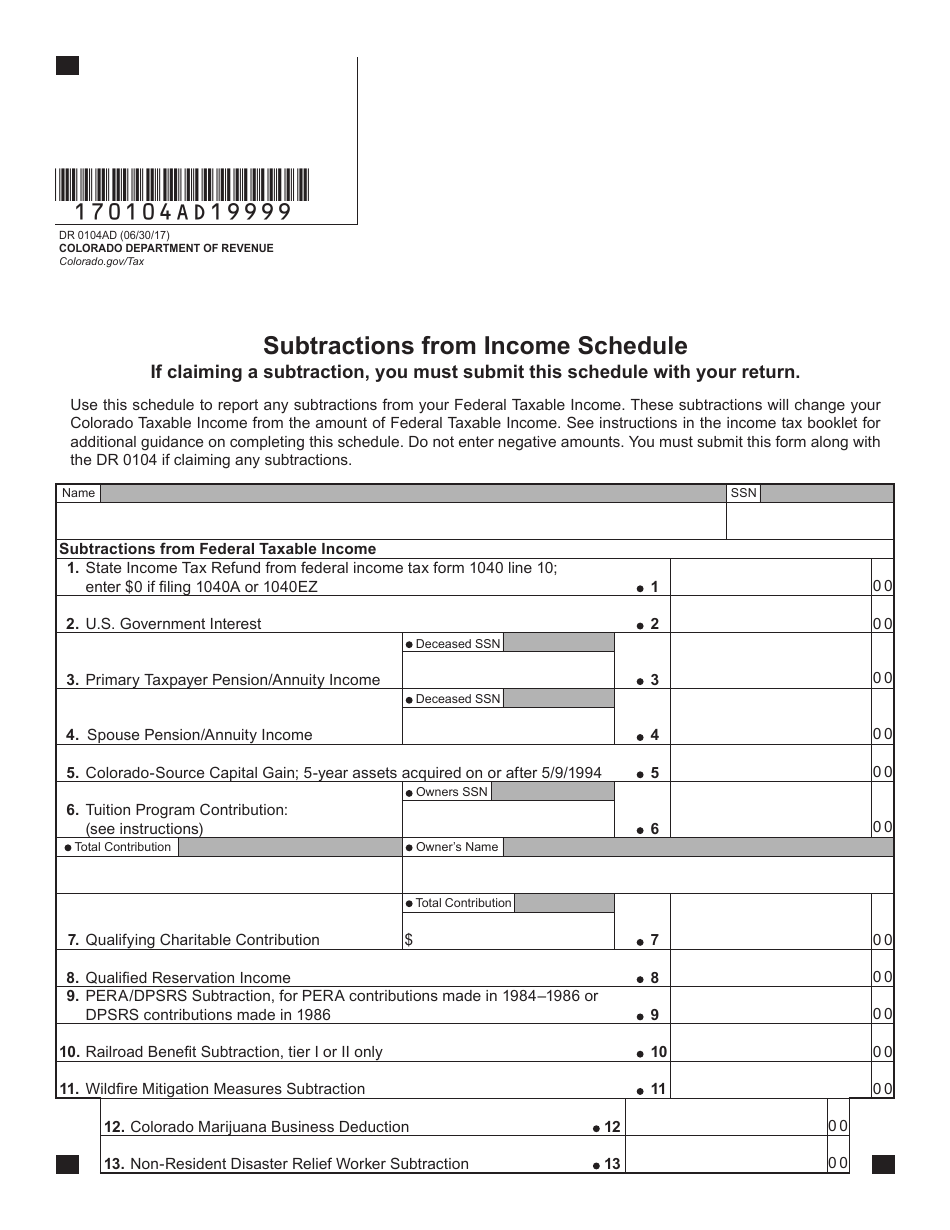 Form DR0104AD - Fill Out, Sign Online and Download Fillable PDF ...