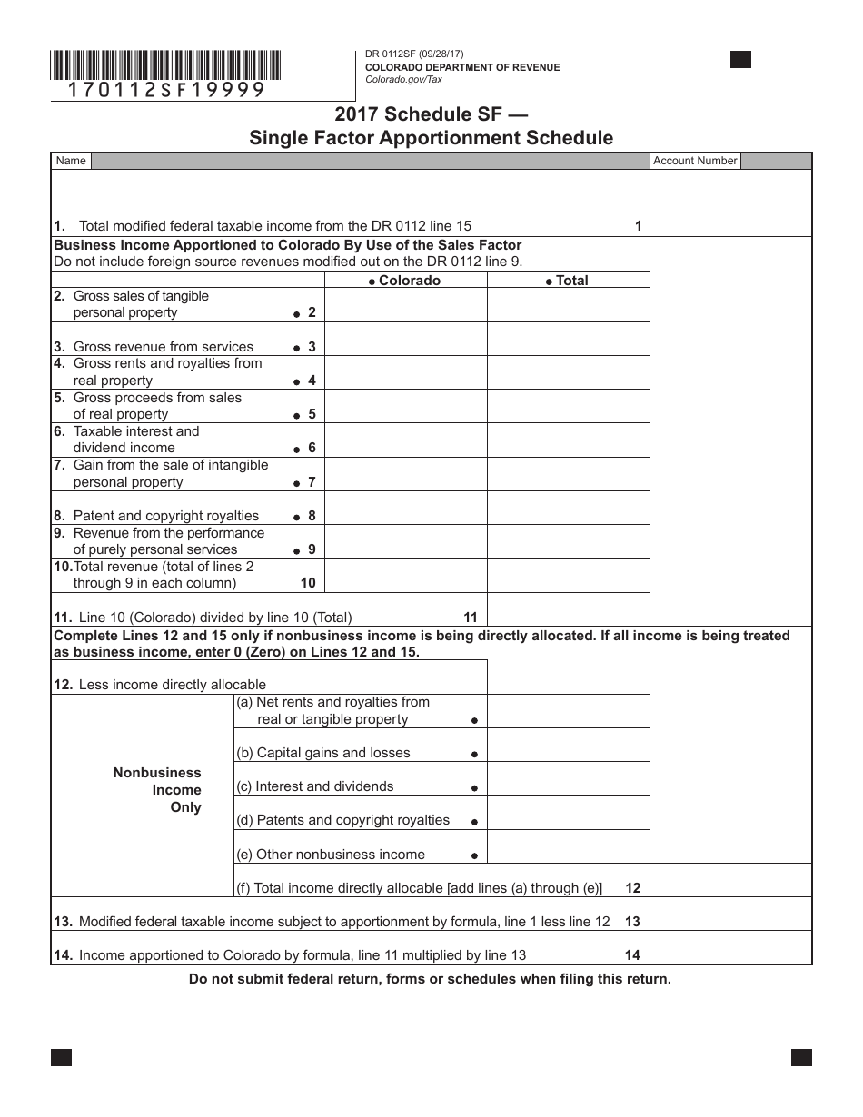 Form DR0112SF Schedule SF - 2017 - Fill Out, Sign Online and Download ...