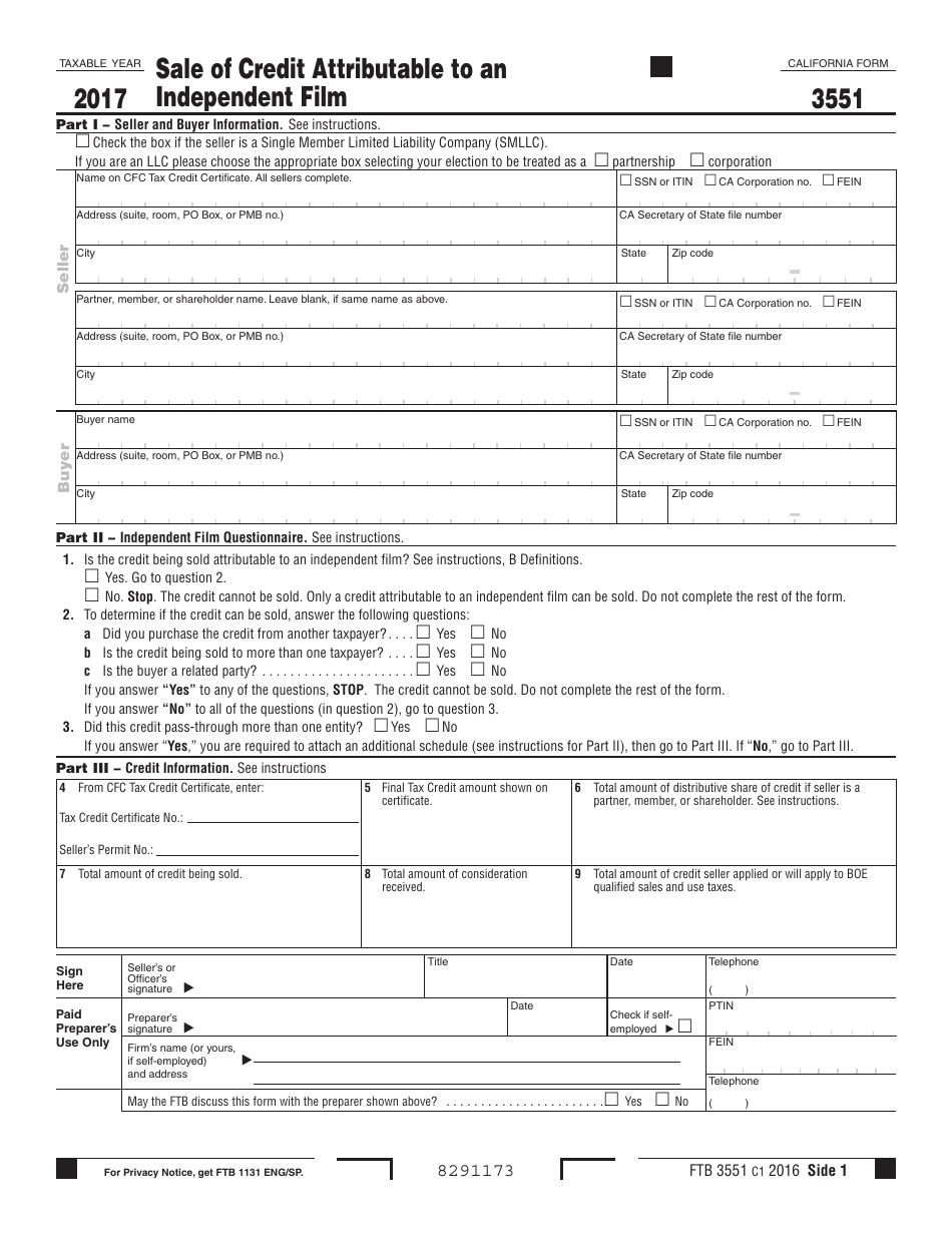 Form FTB3551 - 2017 - Fill Out, Sign Online and Download Fillable PDF ...