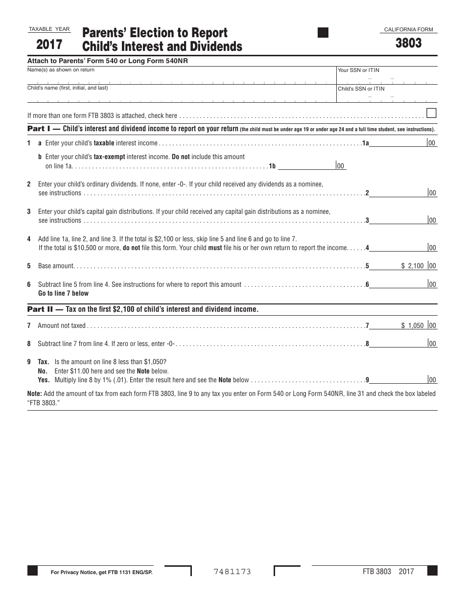 Form FTB3803 - 2017 - Fill Out, Sign Online and Download Printable PDF ...
