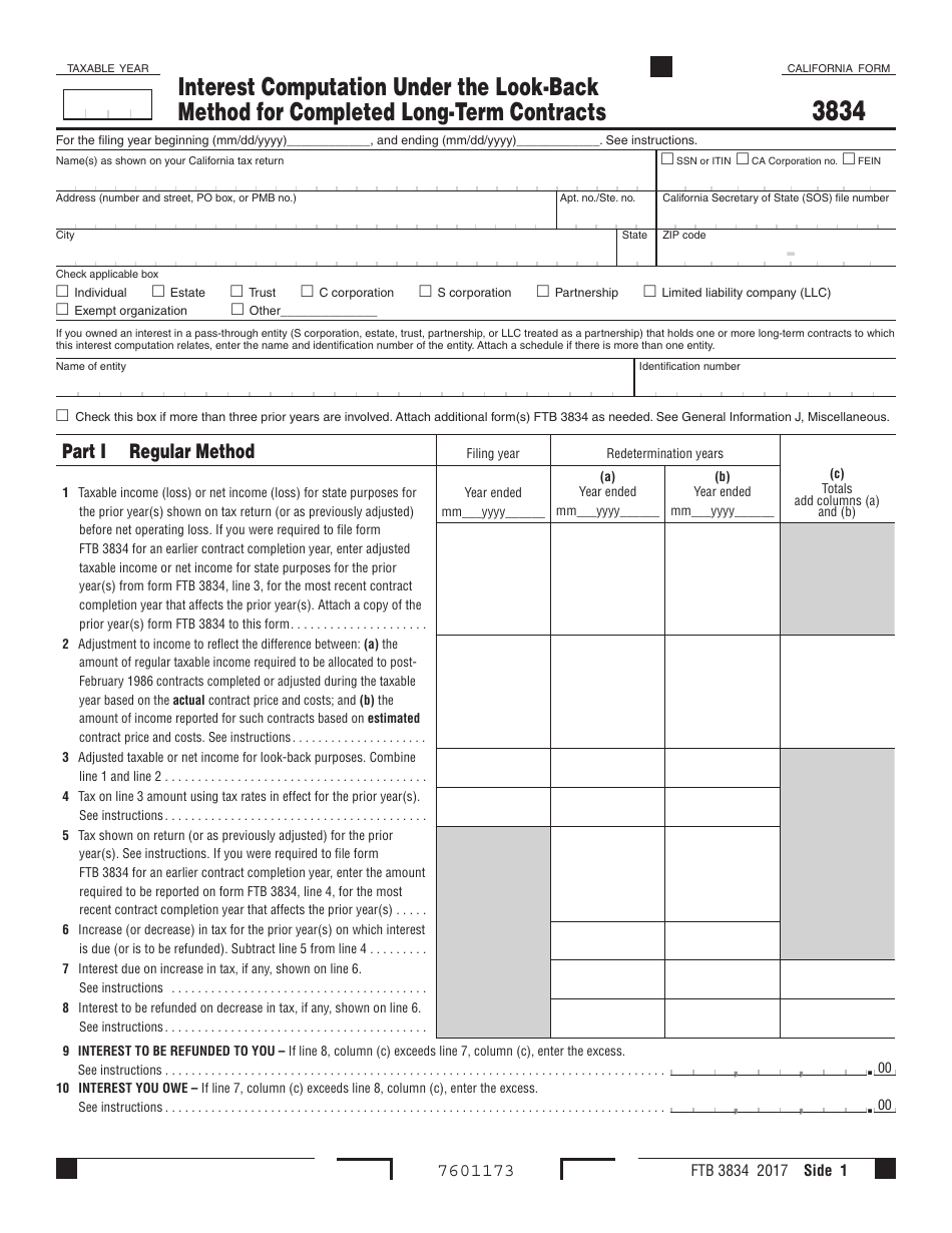 Form FTB3834 - Fill Out, Sign Online and Download Printable PDF ...