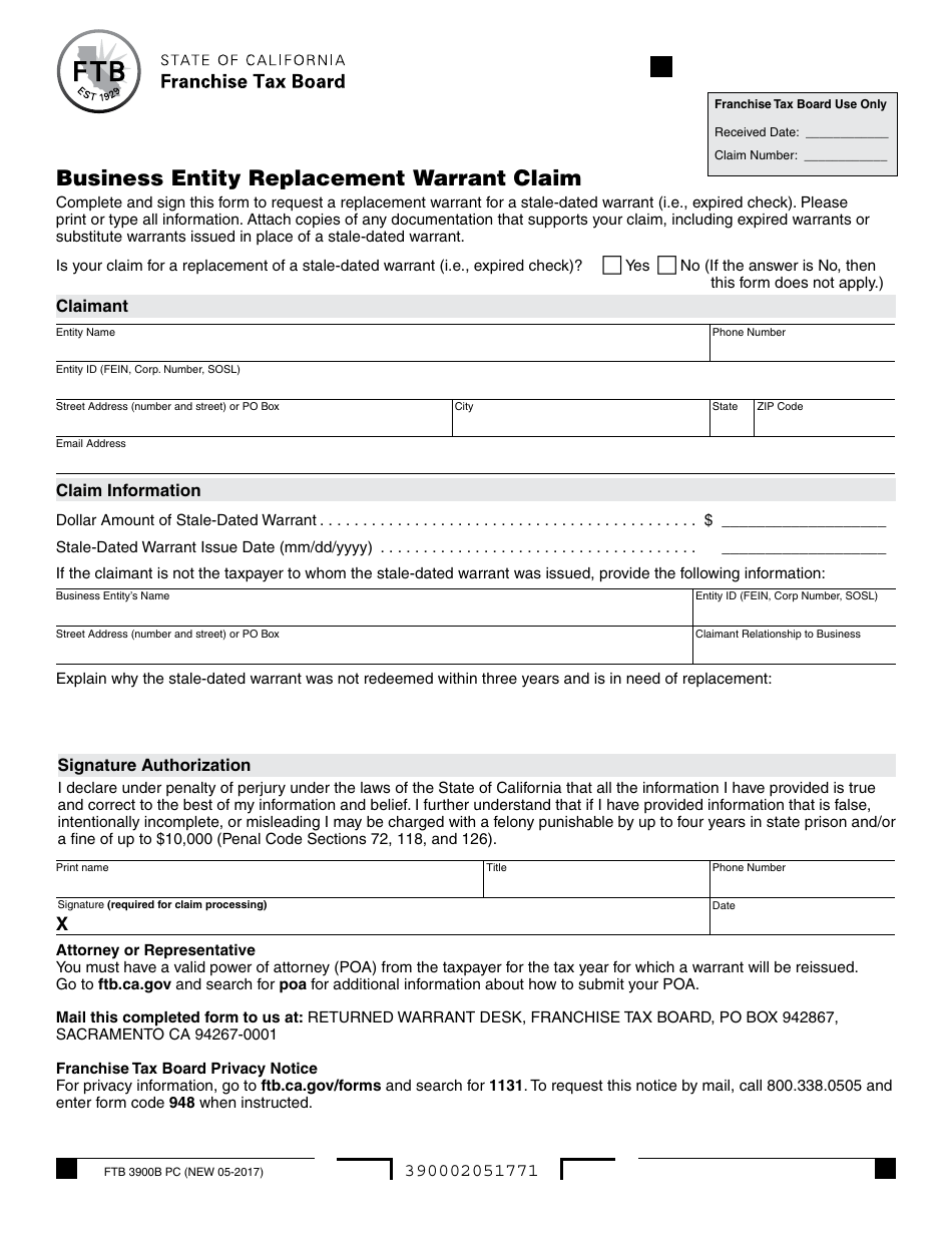 Form FTB3900B PC - Fill Out, Sign Online and Download Fillable PDF ...