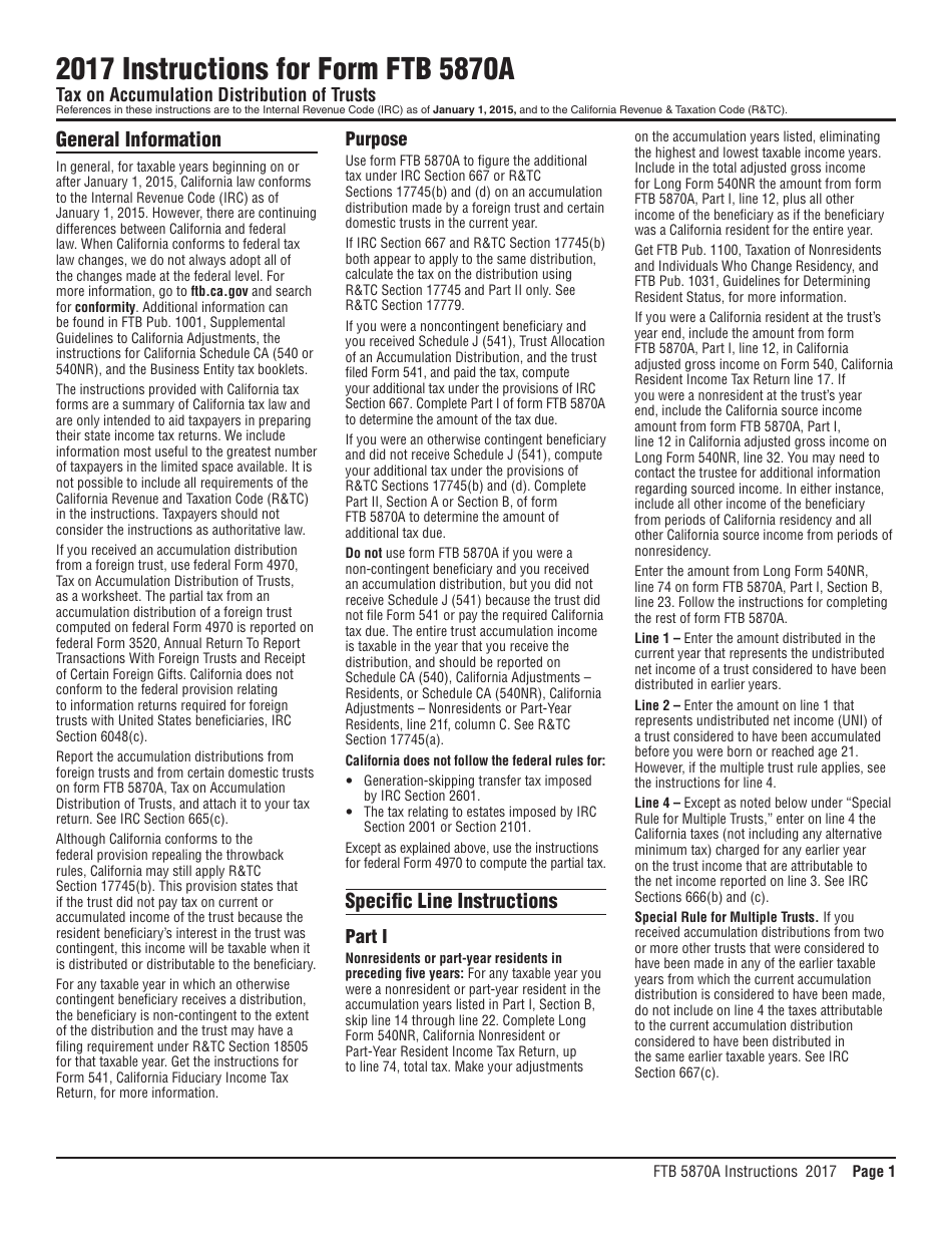 Download Instructions for Form FTB5870A Tax on Accumulation ...