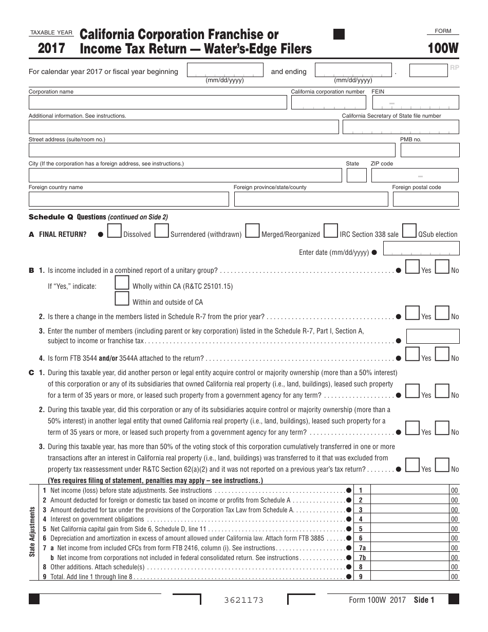 Form 100W - 2017 - Fill Out, Sign Online and Download Printable PDF ...