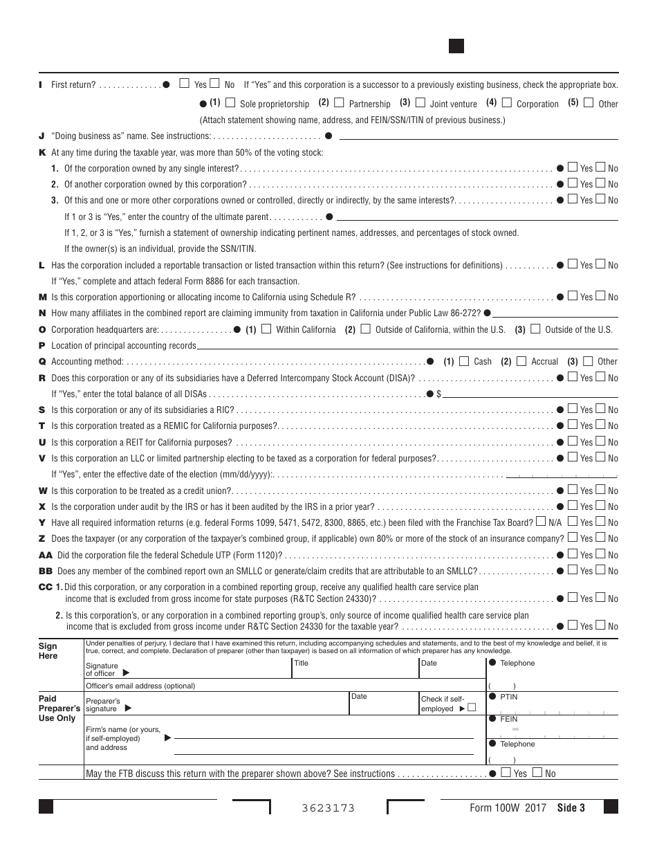 Form 100W - 2017 - Fill Out, Sign Online and Download Printable PDF ...