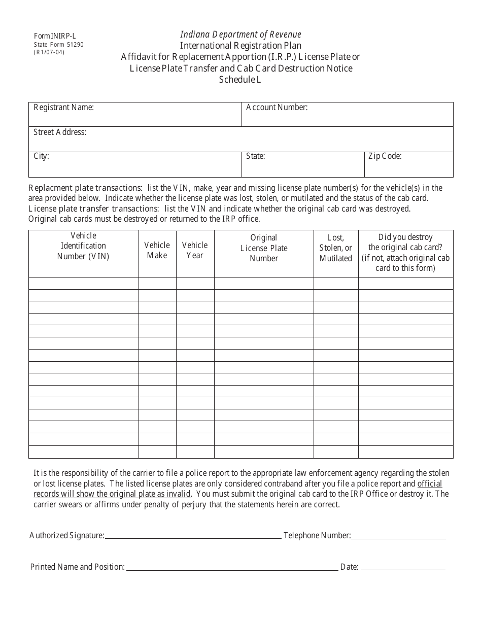 State Form 51290 (INIRP-L) Schedule L - Fill Out, Sign Online and ...