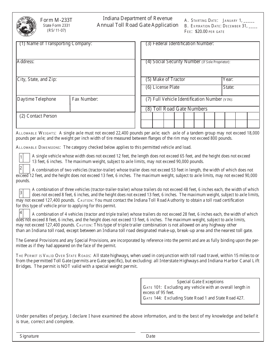State Form 2331 (M-233T) - Fill Out, Sign Online and Download Fillable ...