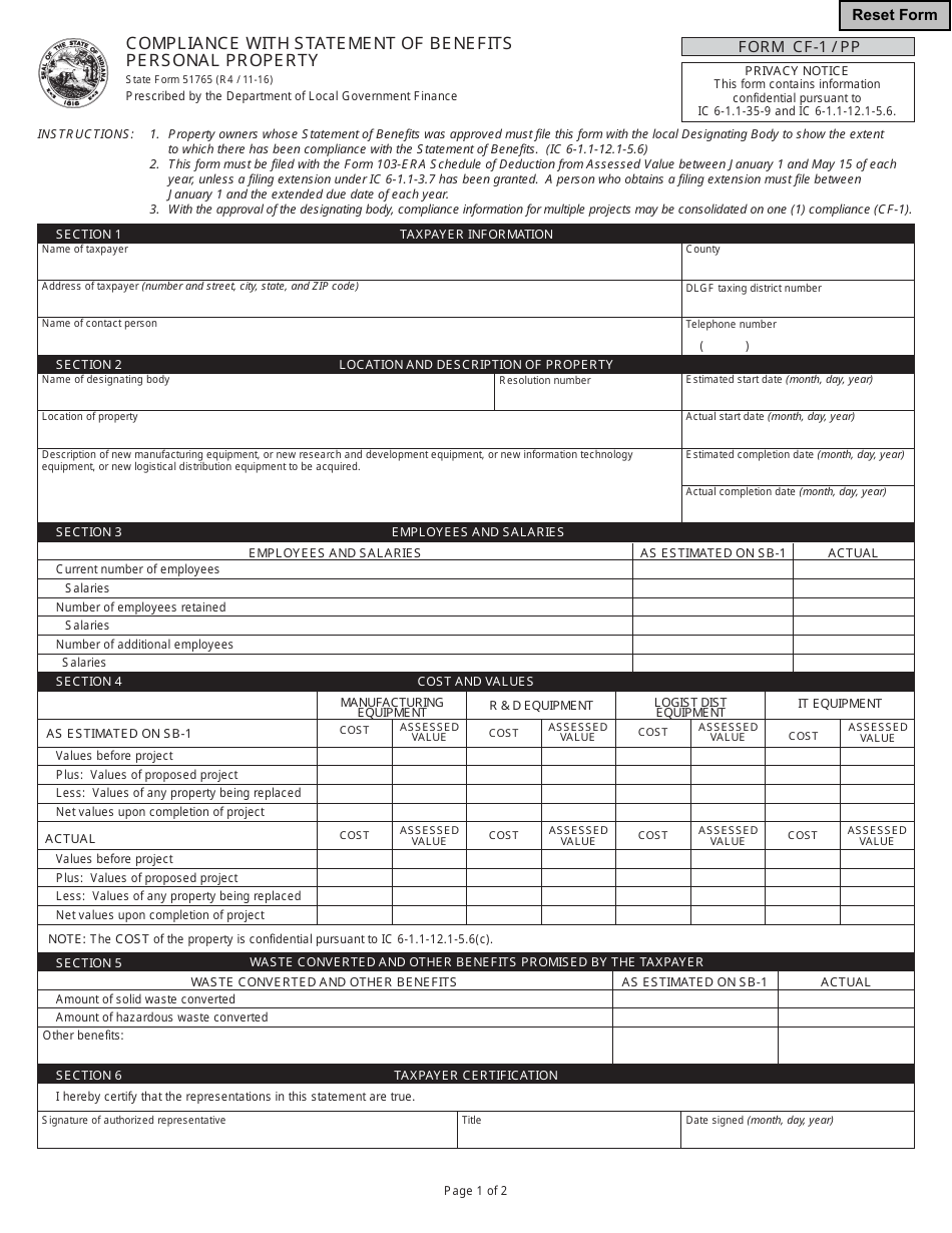 State Form 51765 (CF-1/PP) - Fill Out, Sign Online and Download ...