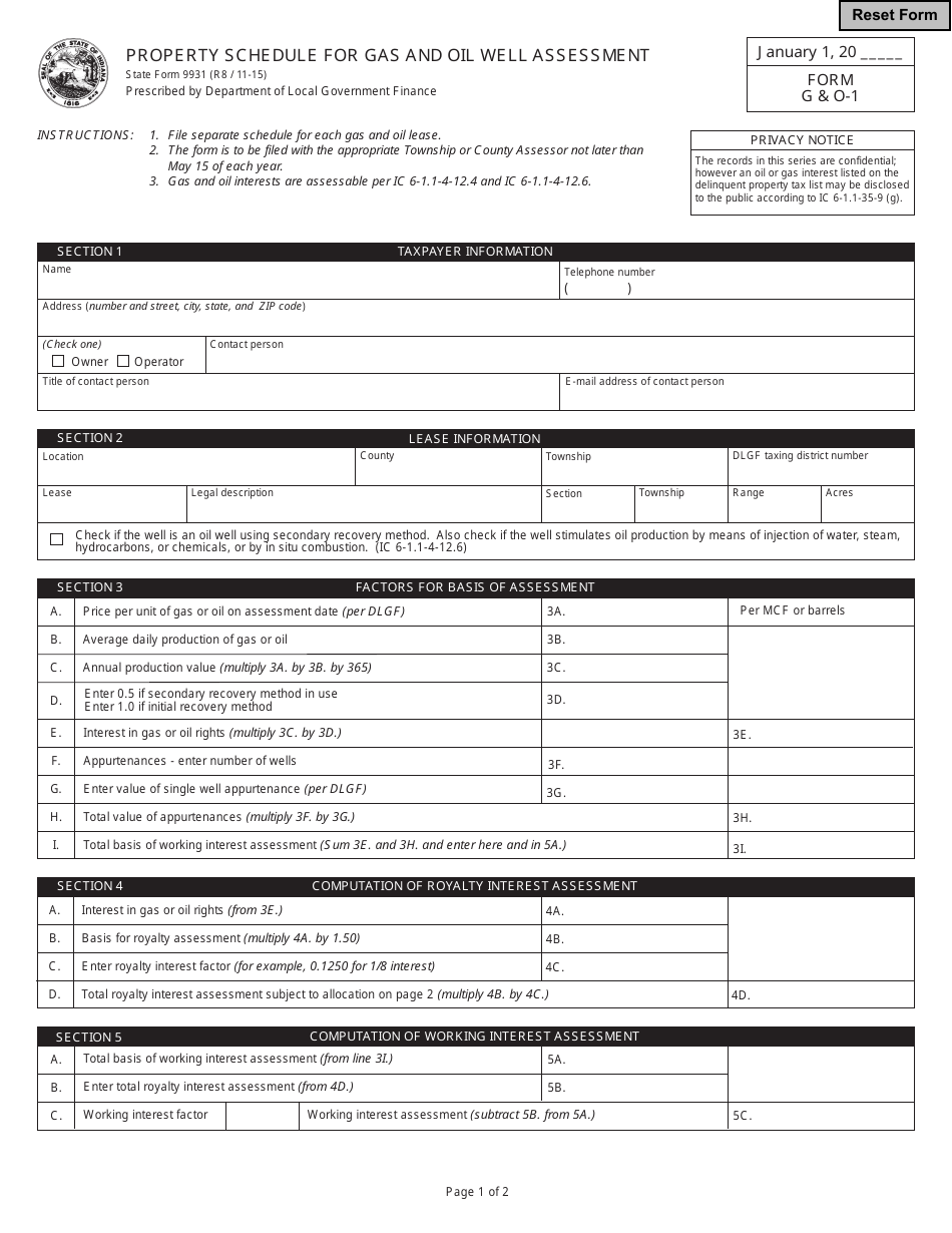 State Form 9931 (G & O-1) - Fill Out, Sign Online and Download Fillable ...