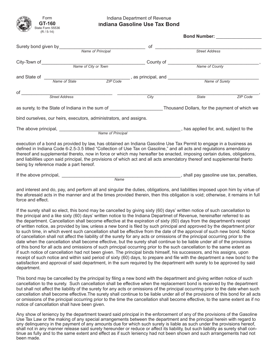 Form GT-160 (State Form 55536) - Fill Out, Sign Online and Download ...