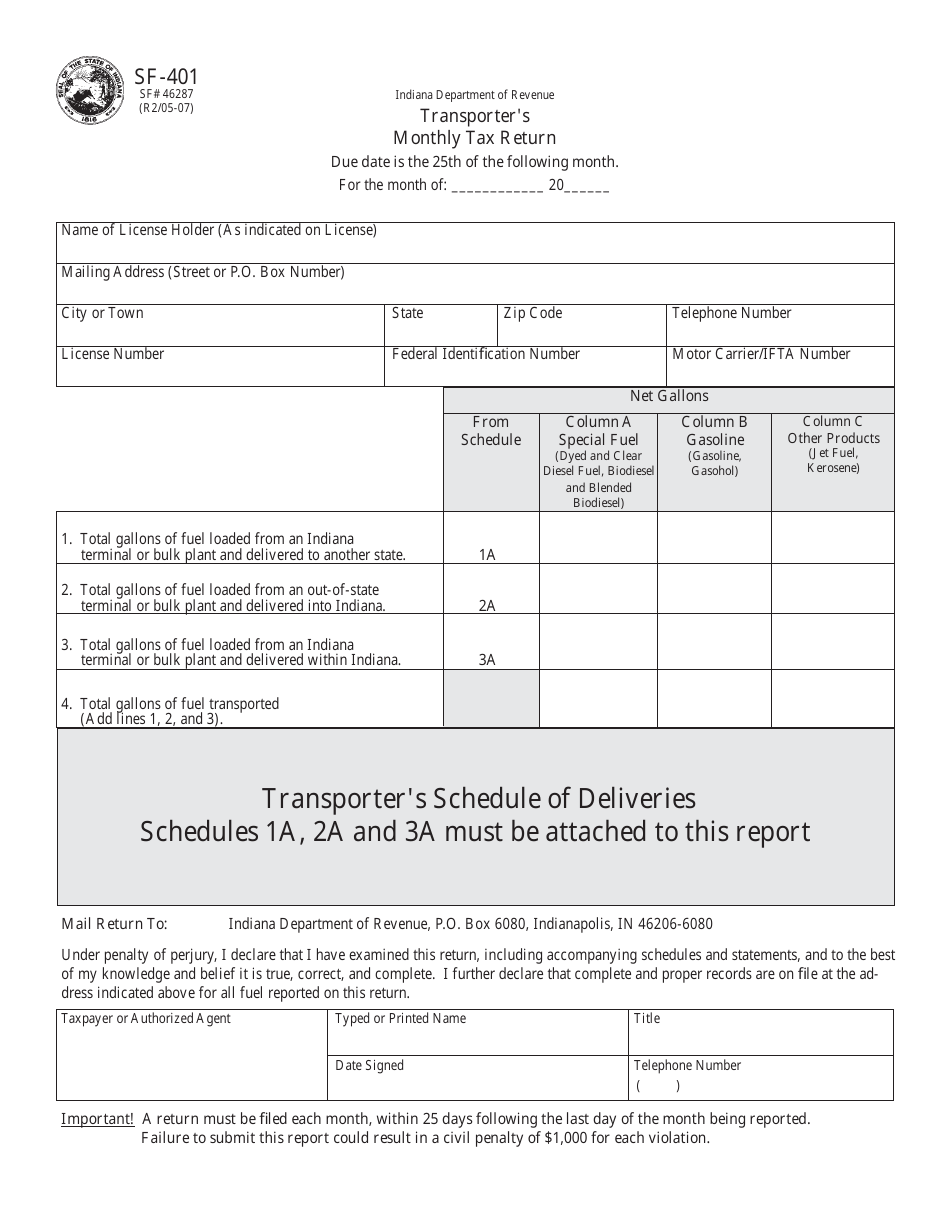 Form SF-401 (State Form 46287) - Fill Out, Sign Online and Download ...