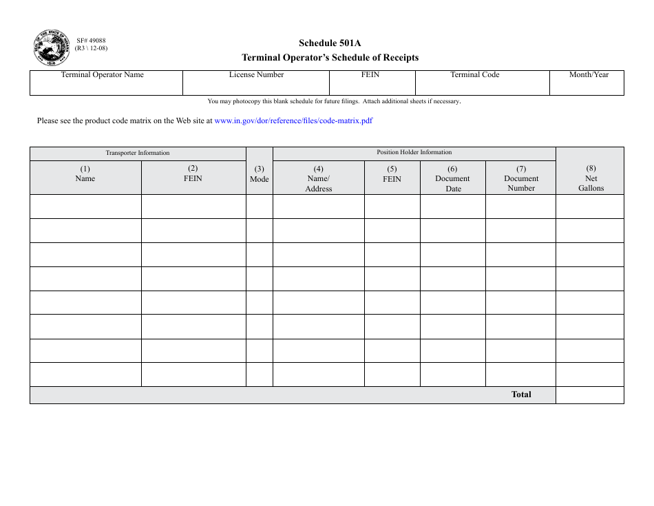 State Form 49088 Schedule 501A - Fill Out, Sign Online and Download ...
