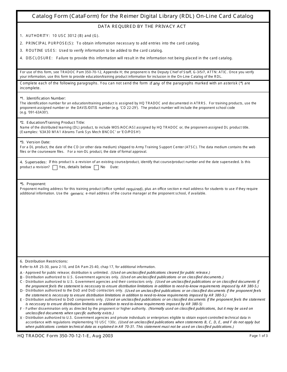 HQ TRADOC Form 350-70-12-1-E - Fill Out, Sign Online and Download ...