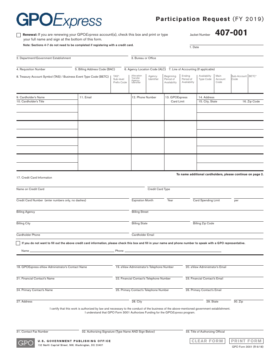GPO Form 3001 - 2019 - Fill Out, Sign Online and Download Fillable PDF ...