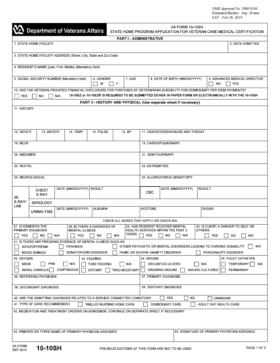VA Form 10-10SH - Fill Out, Sign Online and Download Fillable PDF ...
