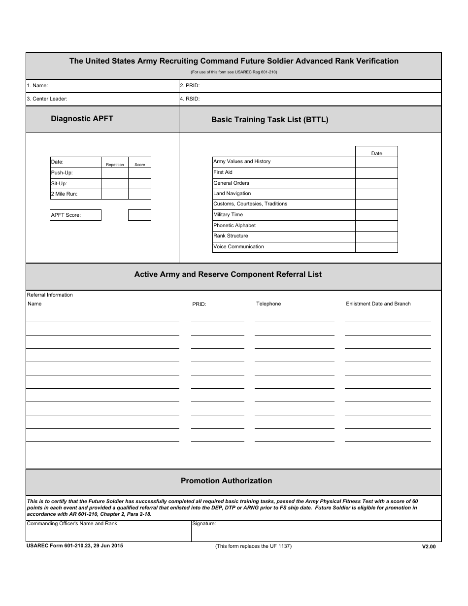 USAREC Form 601-210.23 - Fill Out, Sign Online and Download Fillable ...