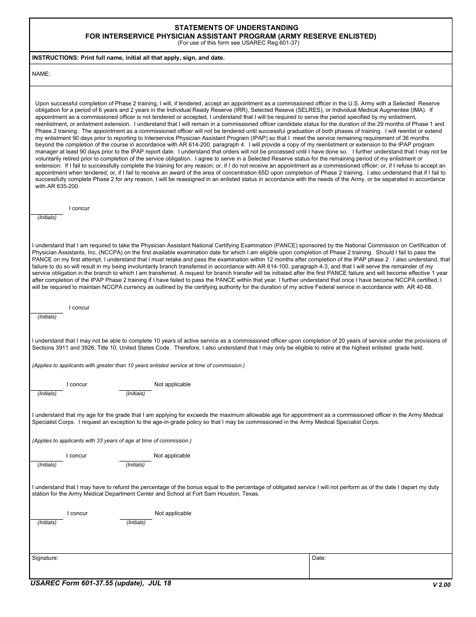 USAREC Form 601-37.55 - Fill Out, Sign Online and Download Fillable PDF ...