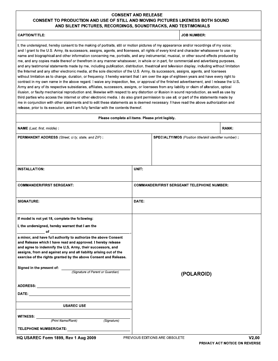 HQ USAREC Form 1899 - Fill Out, Sign Online and Download Fillable PDF ...