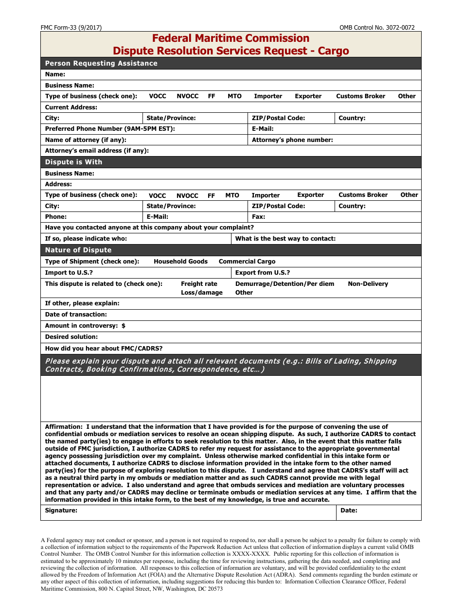 Form FMC-33 - Fill Out, Sign Online and Download Fillable PDF ...