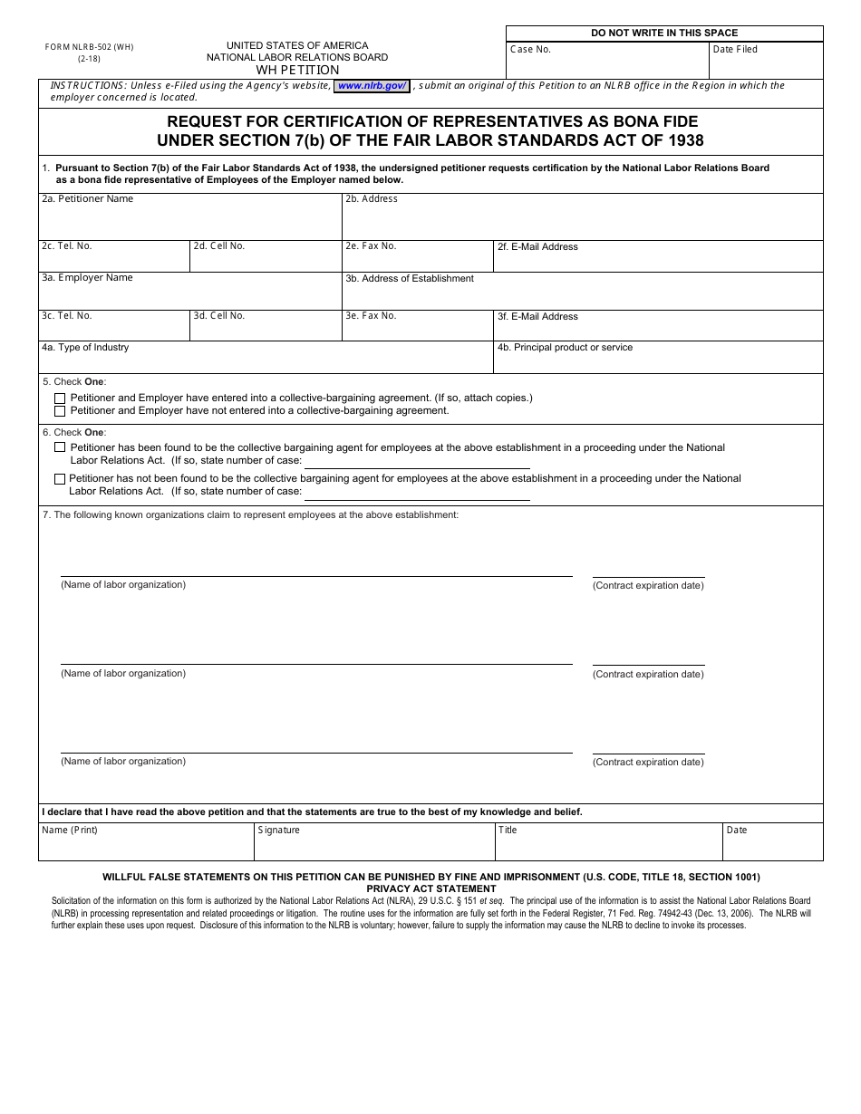 Form NLRB-502 (WH) - Fill Out, Sign Online and Download Fillable PDF ...