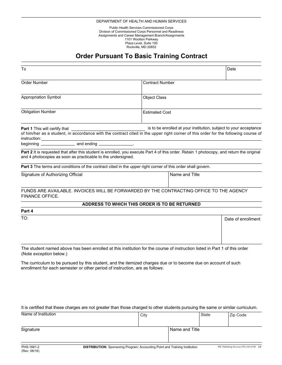 Form PHS-1881-2 - Fill Out, Sign Online and Download Fillable PDF ...