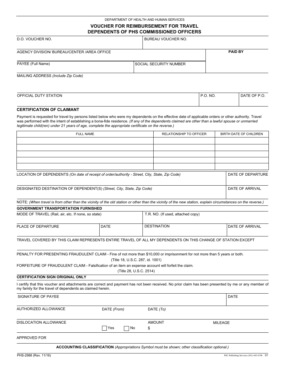 Form PHS-2988 - Fill Out, Sign Online and Download Fillable PDF ...