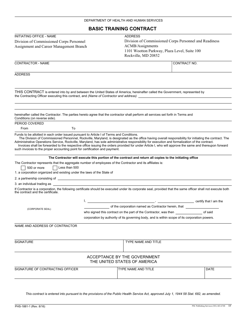 Form PHS-1881-1 - Fill Out, Sign Online and Download Fillable PDF ...