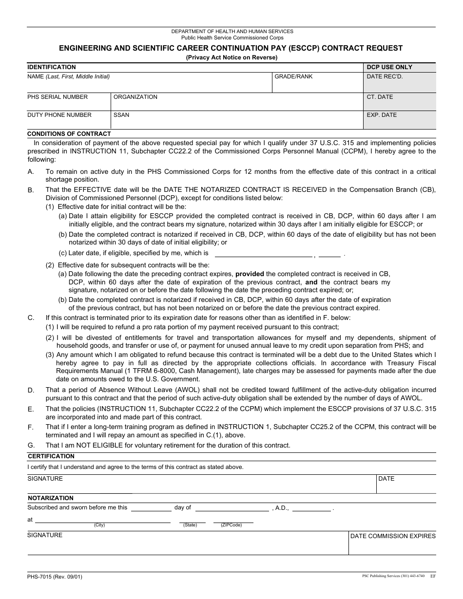 Form PHS-7015 - Fill Out, Sign Online and Download Fillable PDF ...