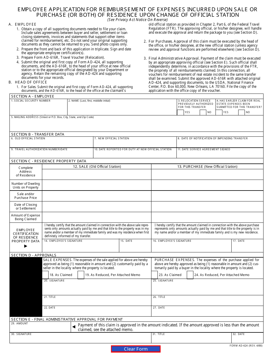 Form AD-424 - Fill Out, Sign Online and Download Fillable PDF ...
