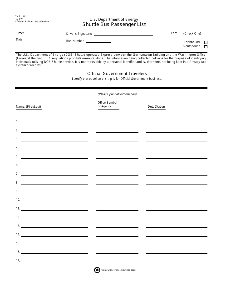 DOE HQ Form 1511.1 - Fill Out, Sign Online and Download Printable PDF ...