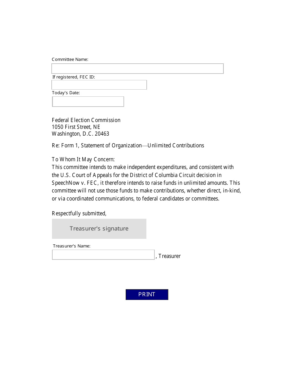 Independent Expenditure Only Political Committee Letter - Fill Out ...
