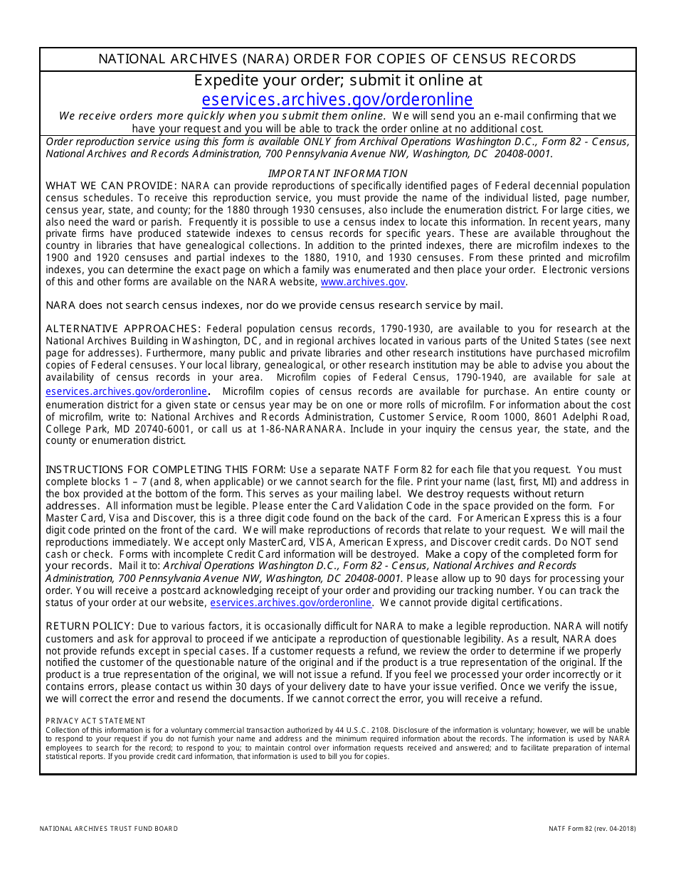 NA Form 82 - Fill Out, Sign Online and Download Printable PDF ...