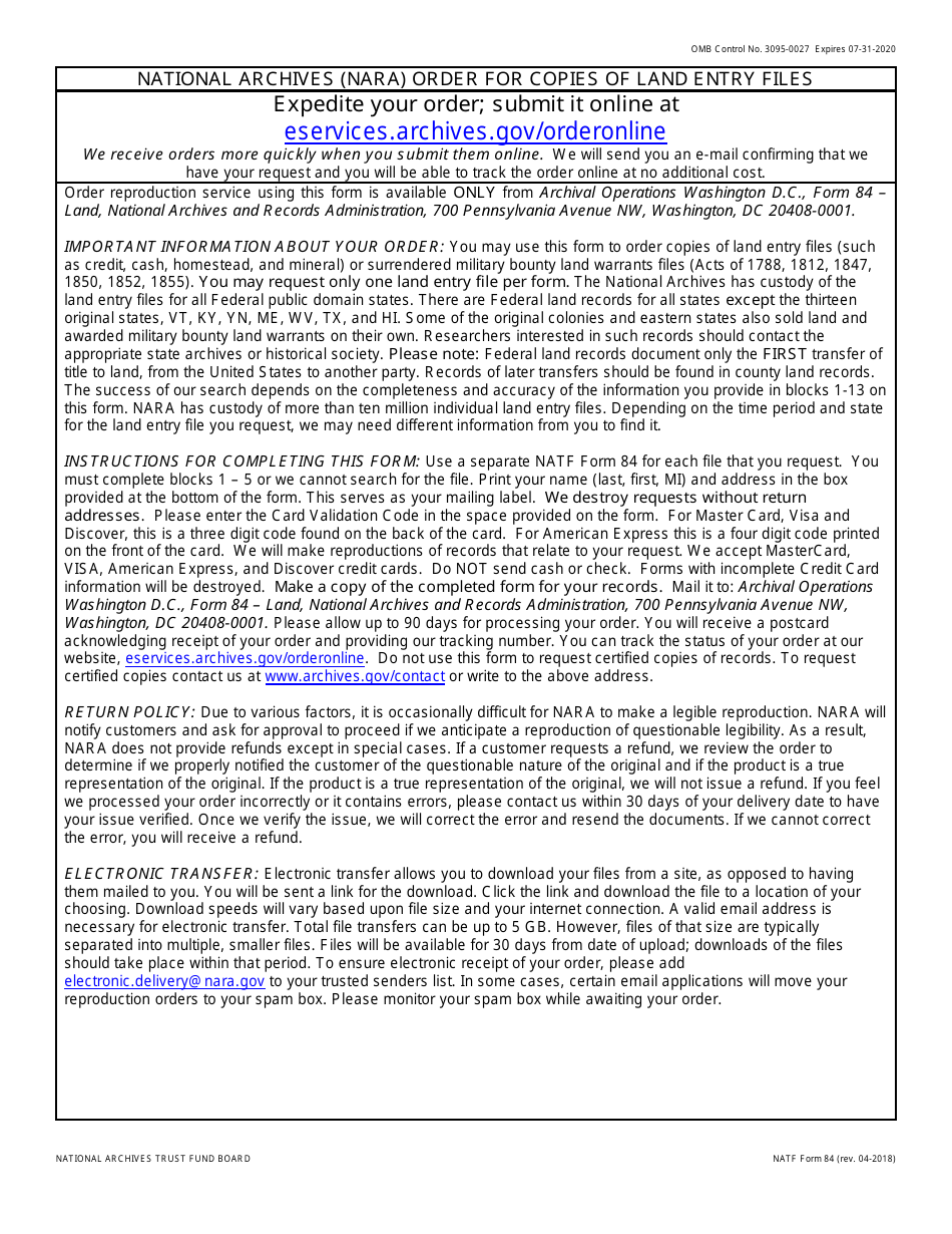 NA Form 84 - Fill Out, Sign Online and Download Printable PDF ...