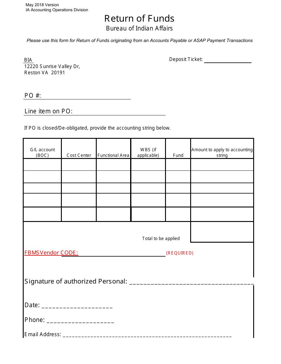 Return of Funds Form - Fill Out, Sign Online and Download PDF ...
