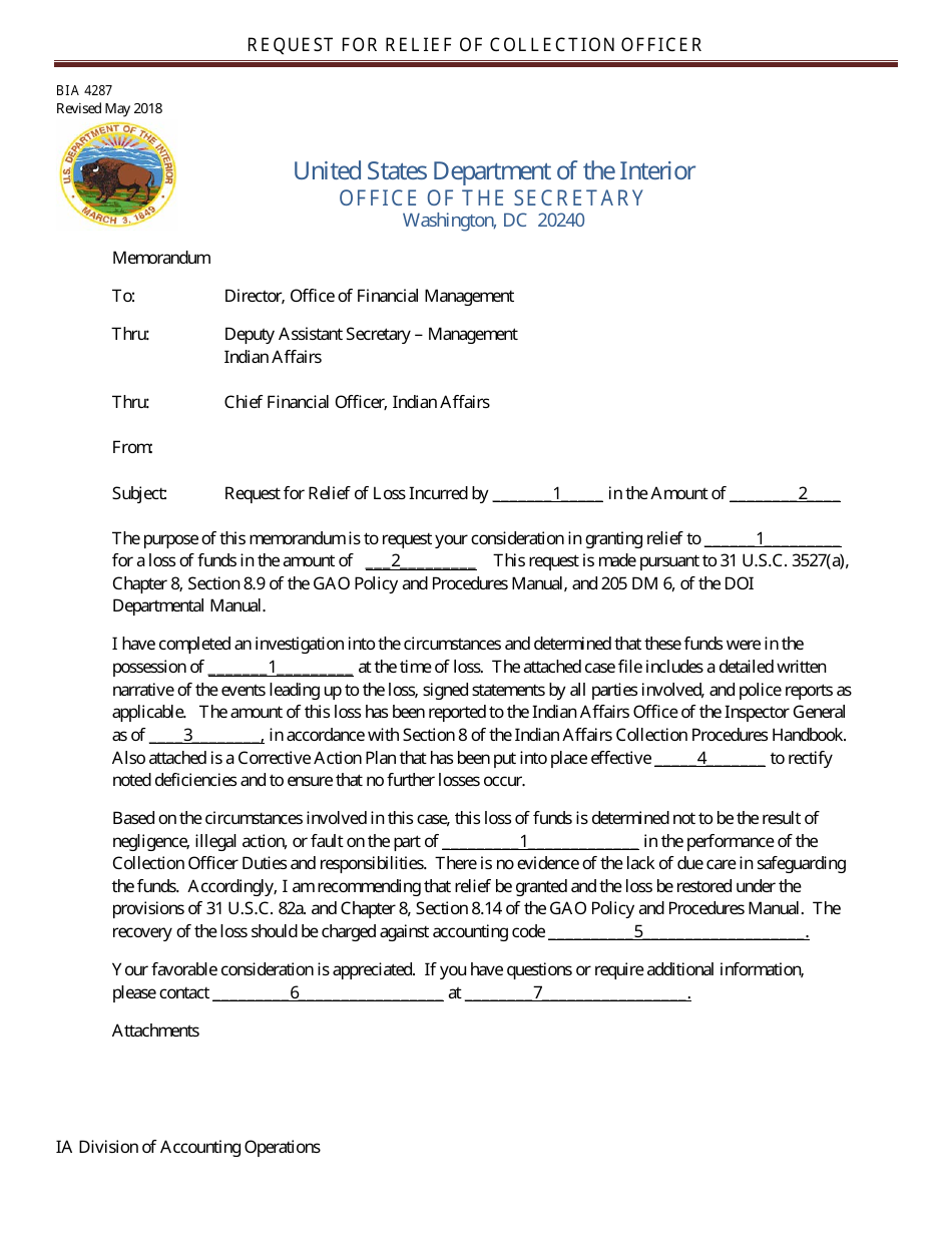 Form BIA4287 - Fill Out, Sign Online and Download Printable PDF ...